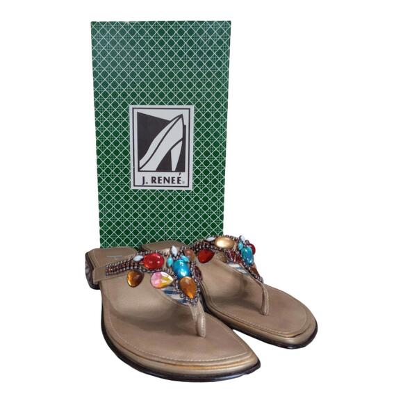 Shoes | J Renee Womens Brush Gold Jester Jewels Thong Block Heel ...